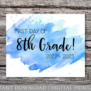 First Day of School Sign / 8th Grade / Watercolor / First Day - Etsy