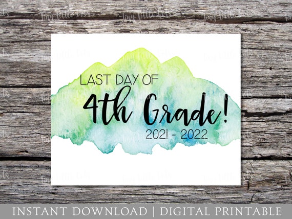 Last Day of School Sign / 4th Grade / Watercolor / Yellow | Etsy