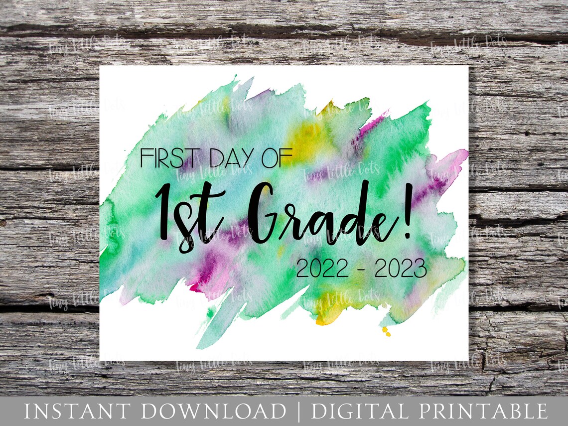 First Day of School Sign / 1st Grade / Watercolor / Green - Etsy