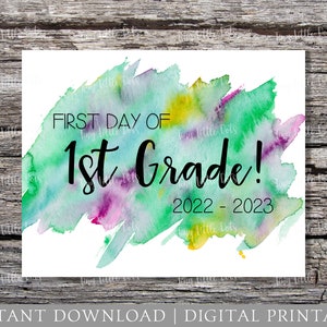 First Day of School Sign / 1st Grade / Watercolor / Green - Etsy