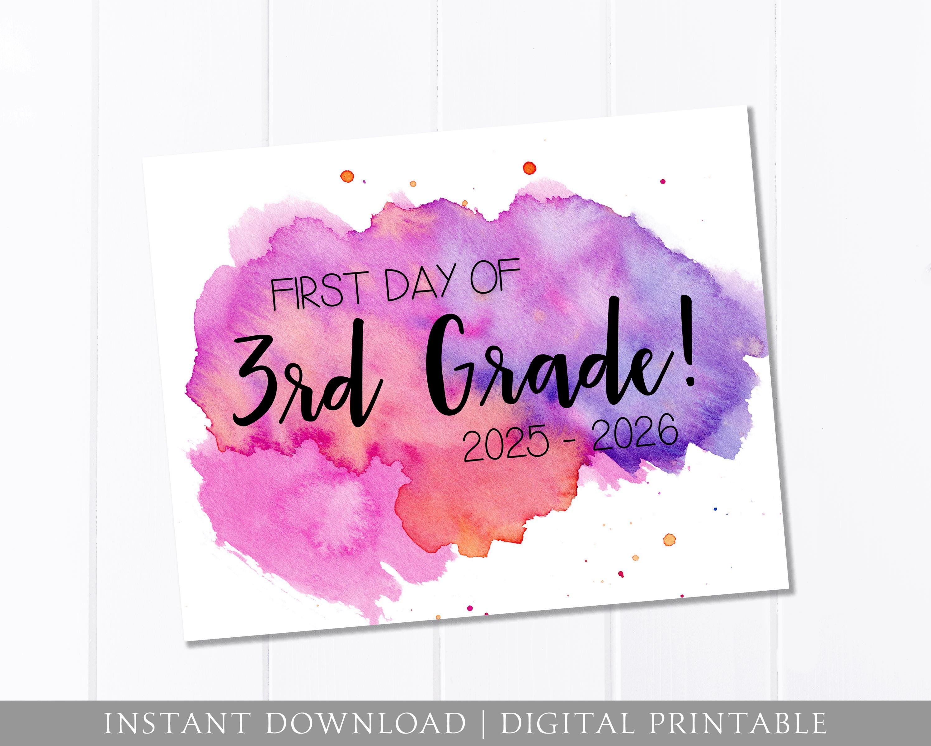 First Day of School Sign, Third Grade, Watercolor, First Day Sign, Pink ...