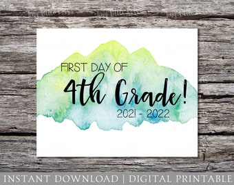 First Day of School Sign / 4th Grade / Watercolor / Green Blue | Etsy