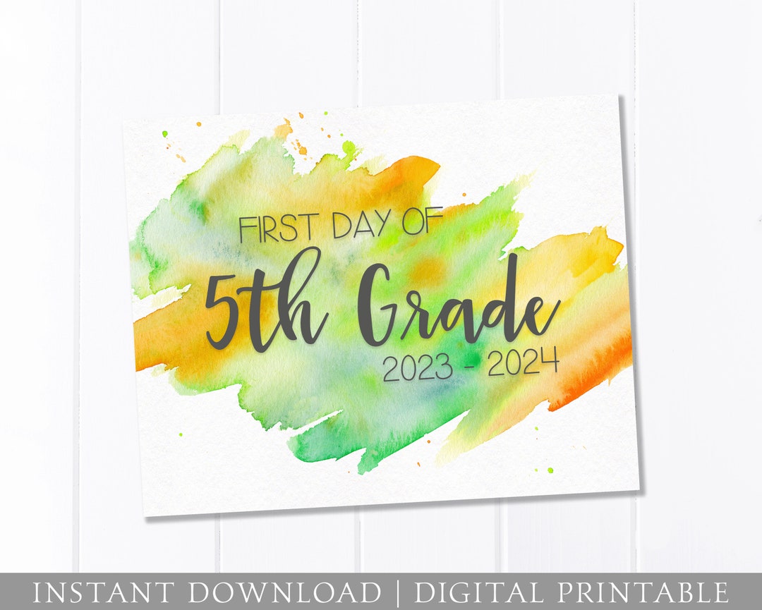 First Day of School Sign 5th Grade Watercolor Green Yellow - Etsy