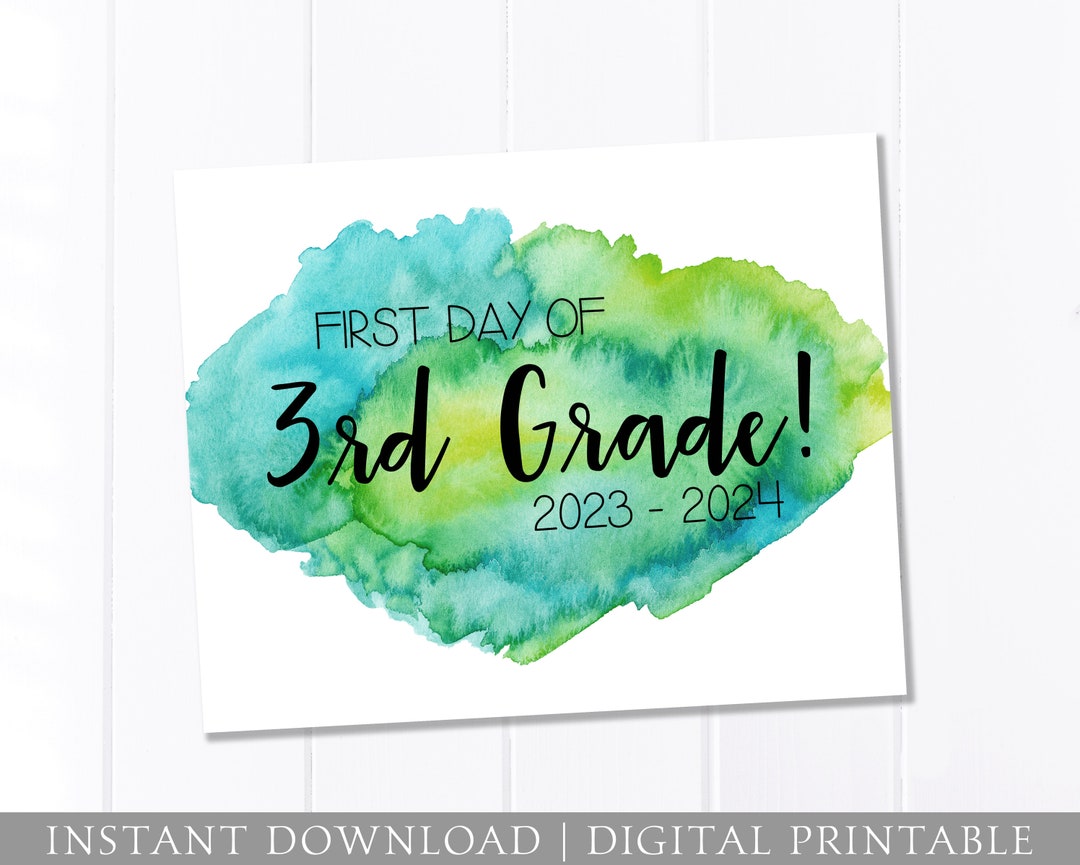 First Day of School Sign 3rd Grade Watercolor Green Blue - Etsy