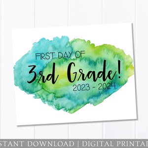 First Day of School Sign 3rd Grade Watercolor Green Blue - Etsy
