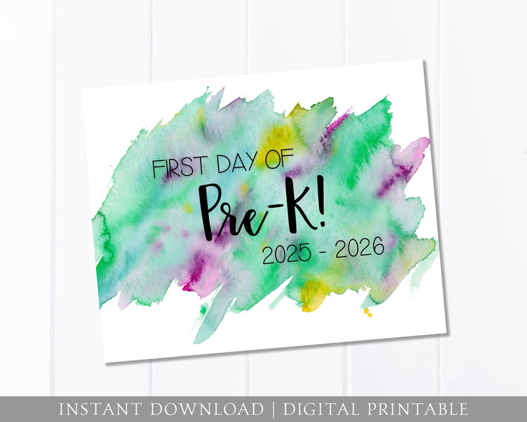 First Day of School Sign, Pre-k, Watercolor, Green Purple, First Day of ...