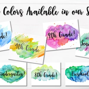 First Day of School Sign, Preschool, Watercolor, Green Purple, First ...