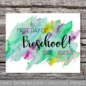 First Day of School Sign / Preschool / Watercolor / Green - Etsy