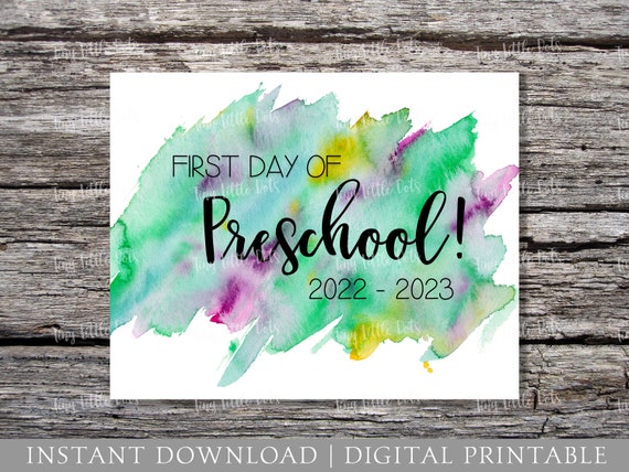 First Day of School Sign / Preschool / Watercolor / Green - Etsy