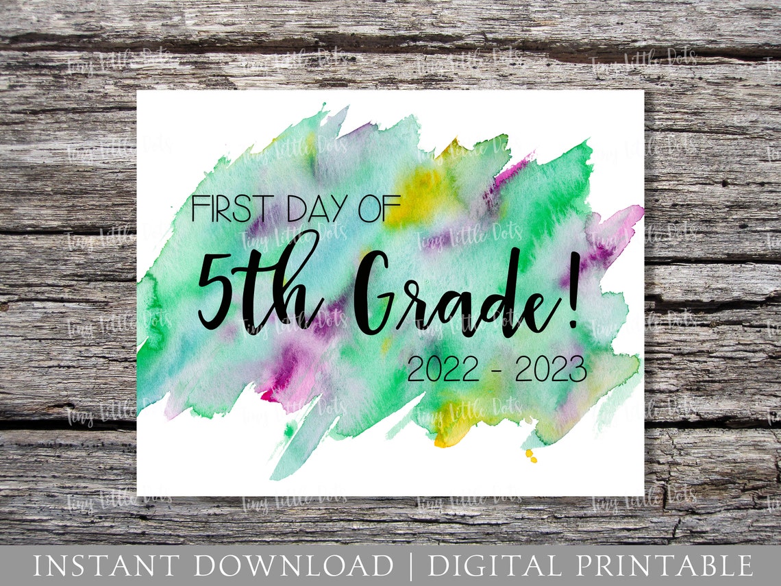 First Day of School Sign / 5th Grade / Watercolor / Green - Etsy