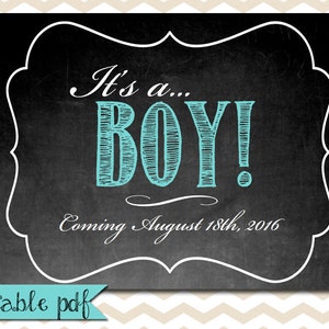 It's A Boy / Editable Gender Reveal Anouncement / 8x10 Chalkboard ...