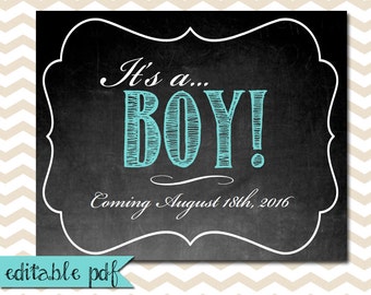 It's A Boy / Editable Gender Reveal Anouncement / 8x10 - Etsy