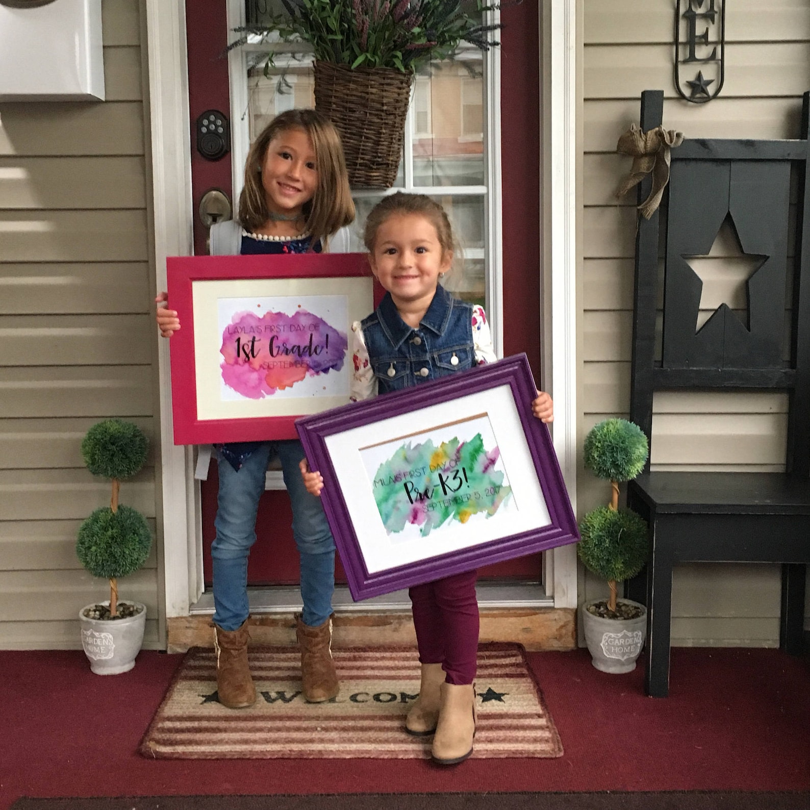 First Day of School Sign, 3rd Grade, Watercolor, Green Purple, First ...