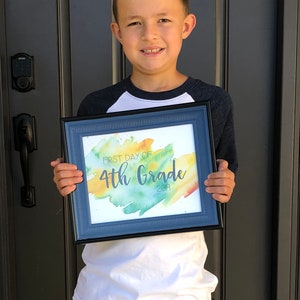 First Day of School Sign, 1st Grade, Watercolor, Yellow Green, First ...