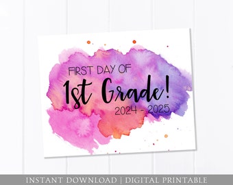 First Day of School Sign, 4th Grade, Watercolor, Green Blue, First Day ...