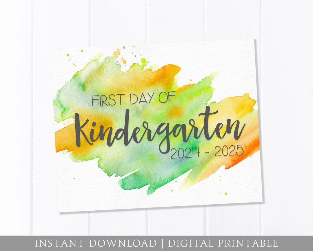 First Day of School Sign, Kindergarten, Watercolor, Green Yellow, 1st ...