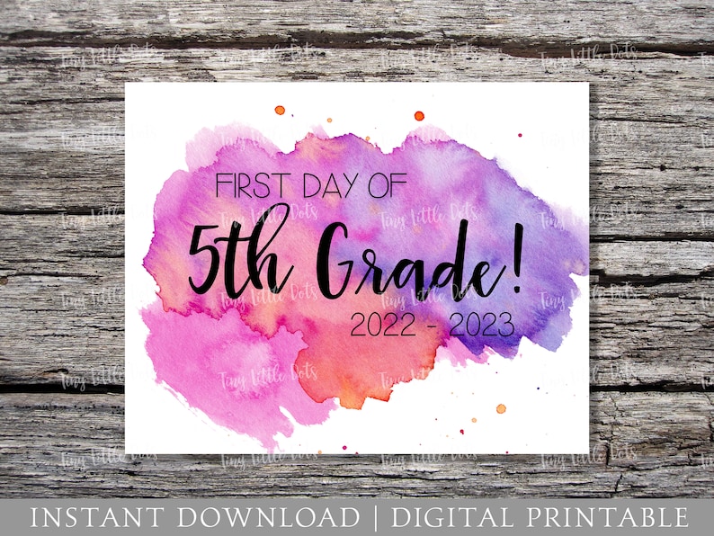 First Day of School Sign / 5th Grade / Watercolor / First Day - Etsy