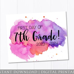 First Day of School Sign 7th Grade Watercolor First Day - Etsy