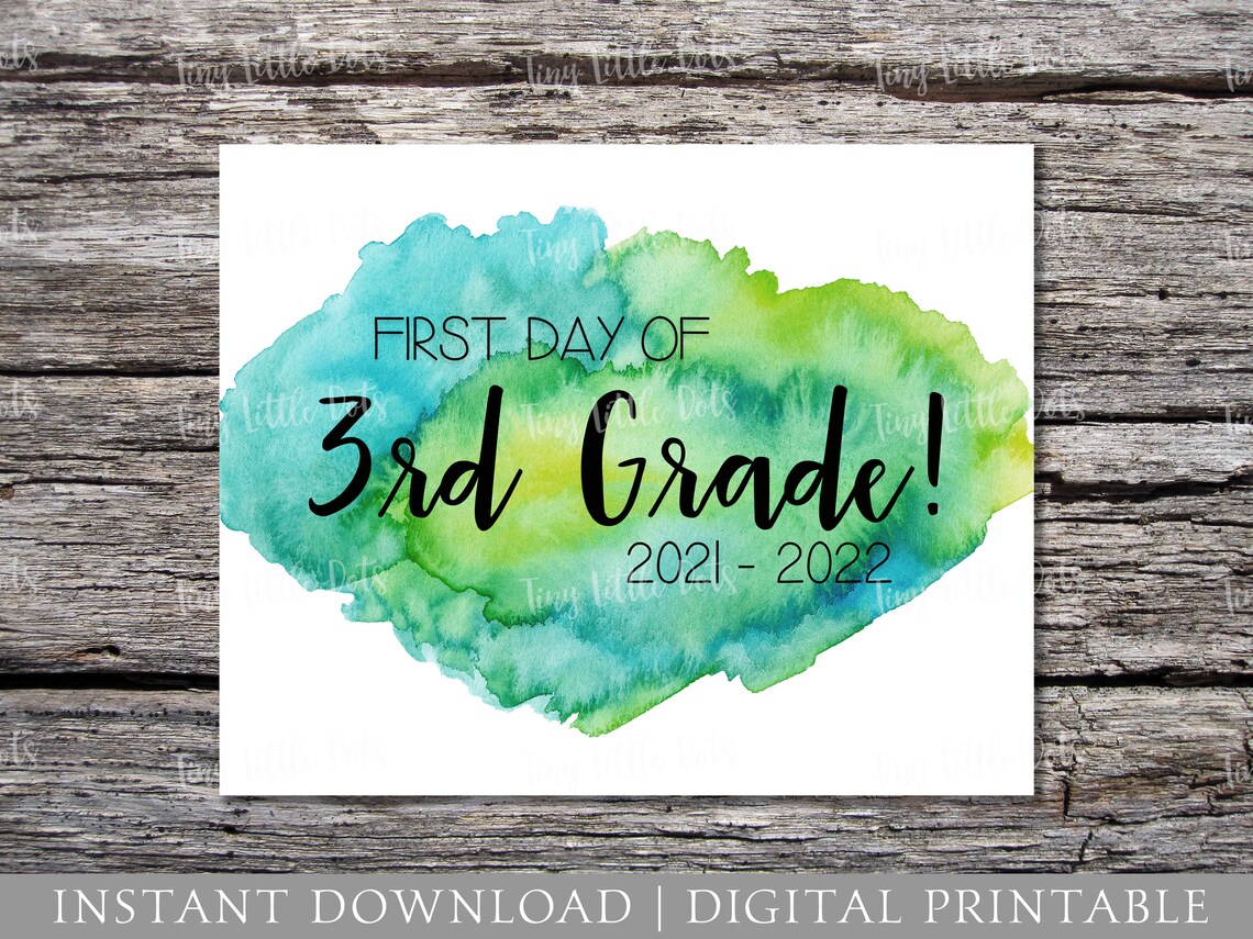 First Day of School Sign / 3rd Grade / Watercolor / Green Blue | Etsy
