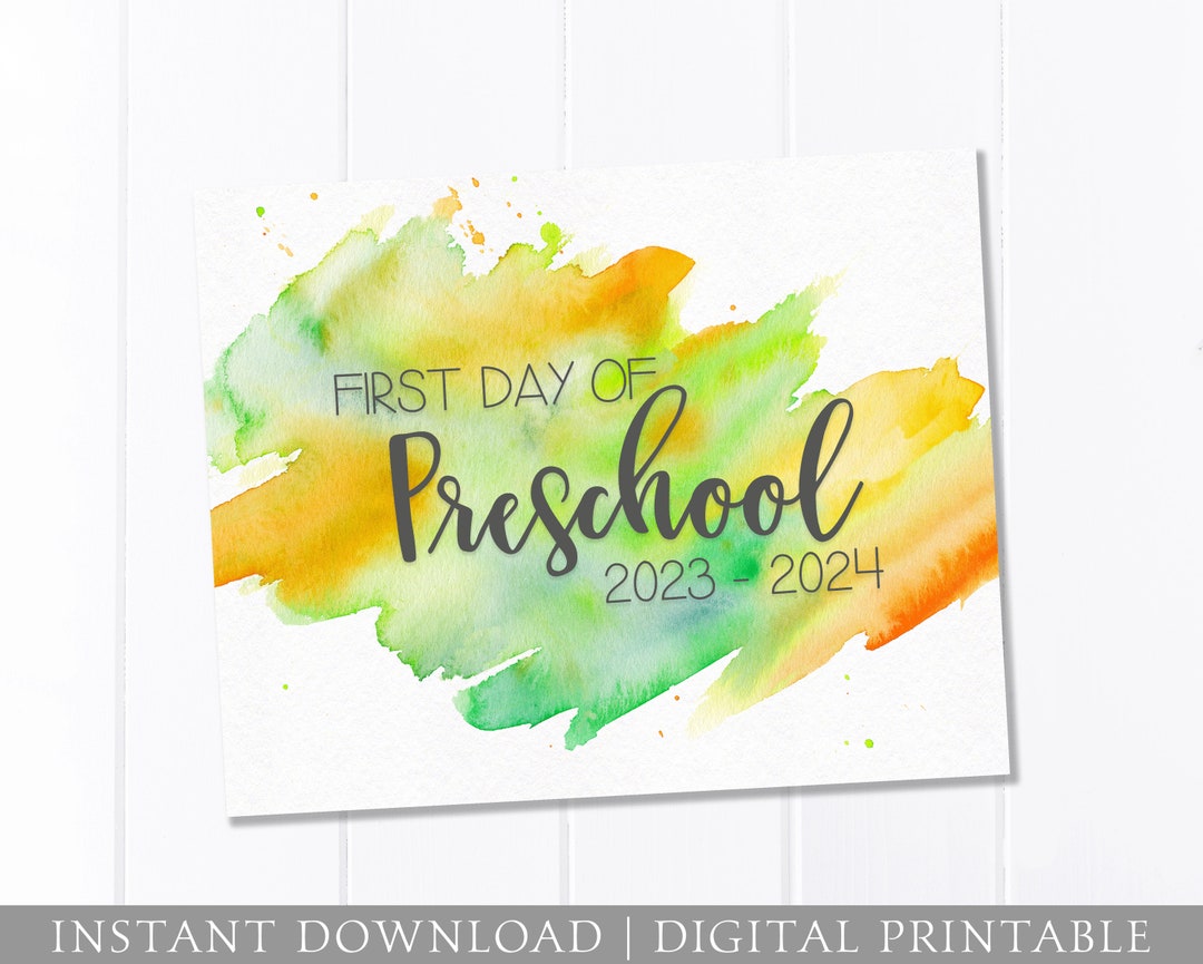 First Day of School Sign Preschool Watercolor Green Yellow - Etsy