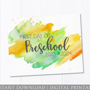 First Day of School Sign Preschool Watercolor Green Yellow - Etsy