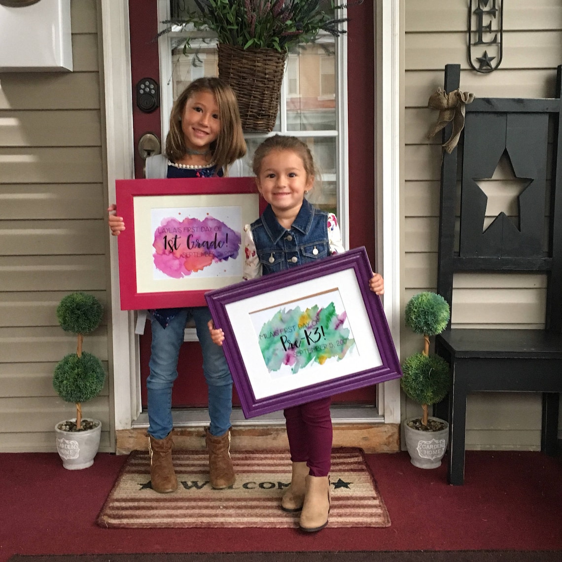 First Day of School Sign, Preschool, Watercolor, First Day Sign, Pink ...