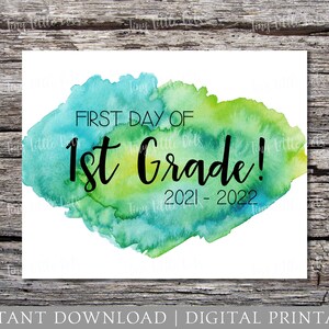 First Day of School Sign / 1st Grade / Watercolor / Green Blue | Etsy