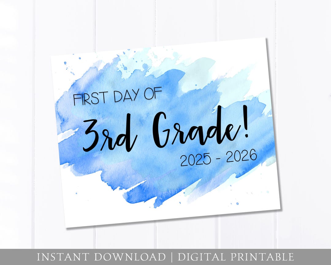 First Day of School Sign, 3rd Grade, Watercolor, First Day of School ...