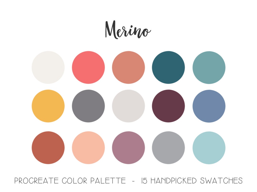 Warm Color Palette, Procreate Swatches, Shades of Blue Yellow Red Gray ...