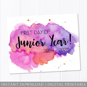 First Day of School Sign, Junior Year, Watercolor, First Day Sign, Pink ...