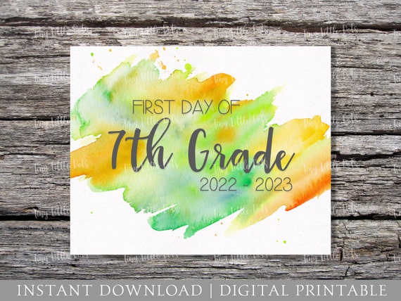 First Day of School Sign / 7th Grade / Watercolor / Yellow - Etsy