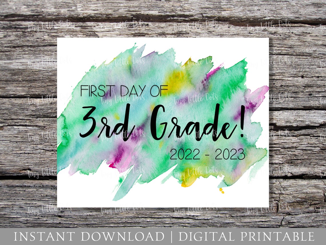 First Day of School Sign / 3rd Grade / Watercolor / Green - Etsy