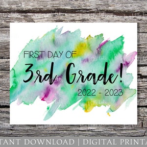 First Day of School Sign / 3rd Grade / Watercolor / Green - Etsy