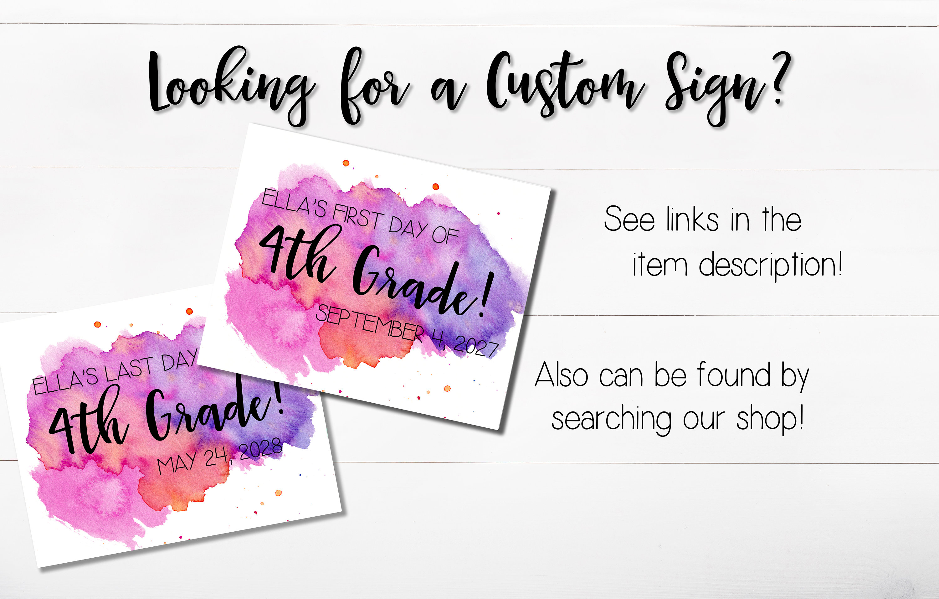First Day of School Sign, 6th Grade, Watercolor, First Day Sign, Pink ...