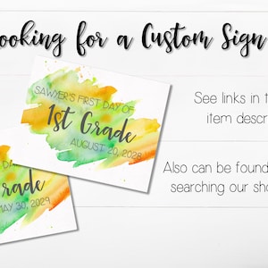 First Day of School Sign, Kindergarten, Watercolor, Green Yellow, 1st ...