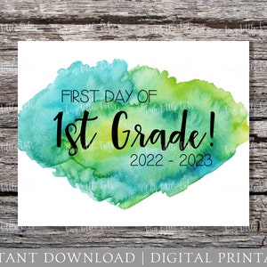 First Day of School Sign / 1st Grade / Watercolor / Green Blue - Etsy