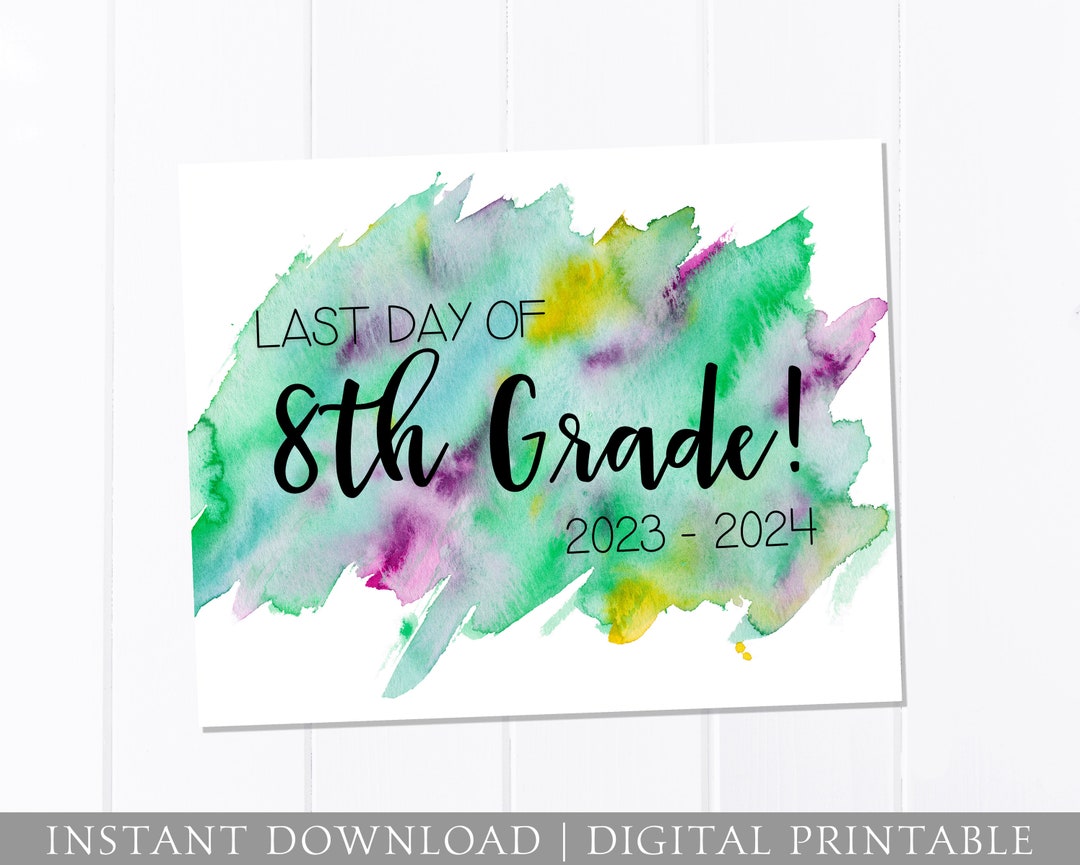 Last Day of School Sign 8th Grade Watercolor Green Purple - Etsy