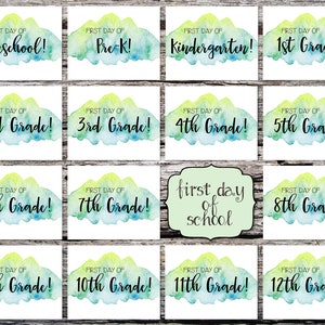 First Day of School Sign / Preschool to 12th Grade / Watercolor / Last ...