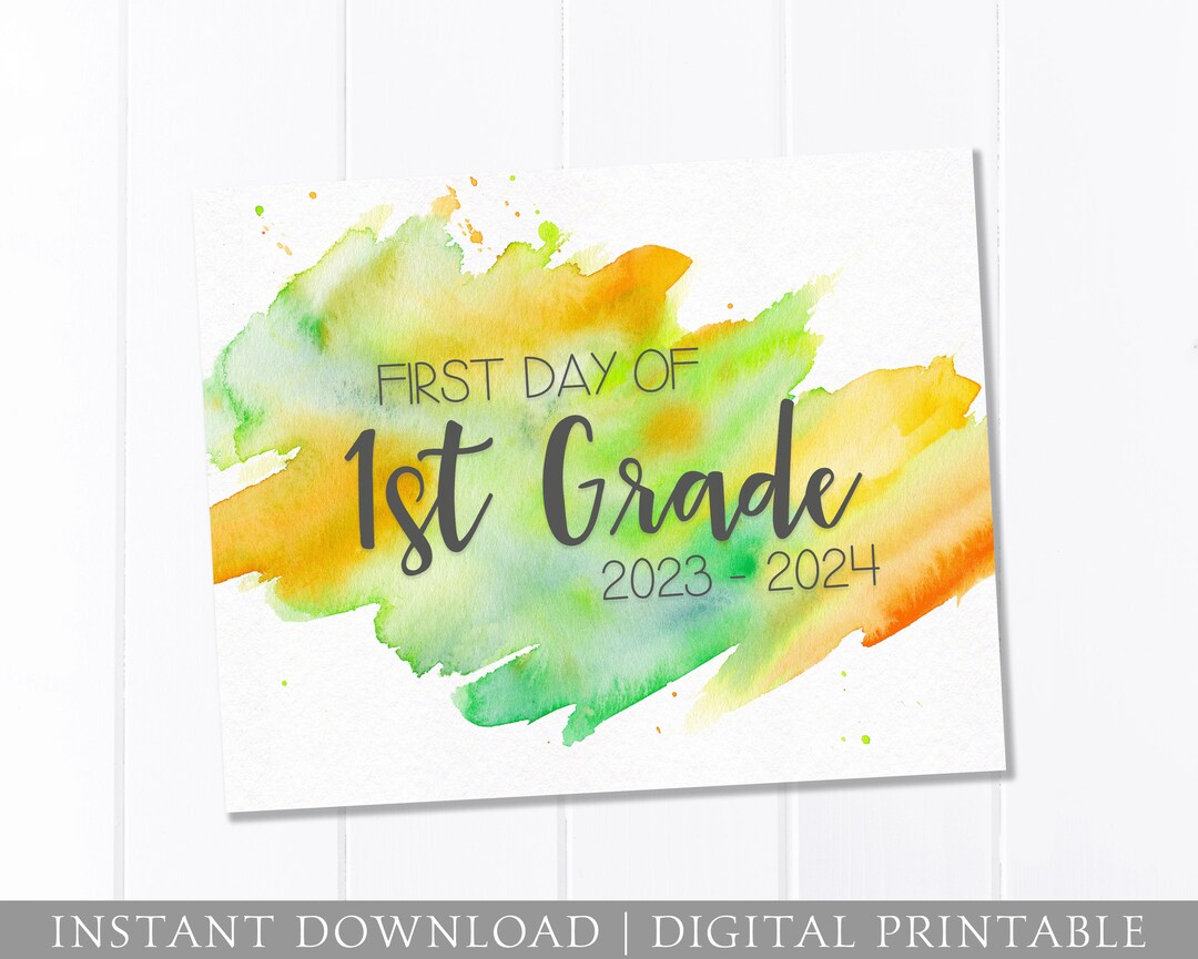 First Day of School Sign 1st Grade Watercolor Yellow Green - Etsy