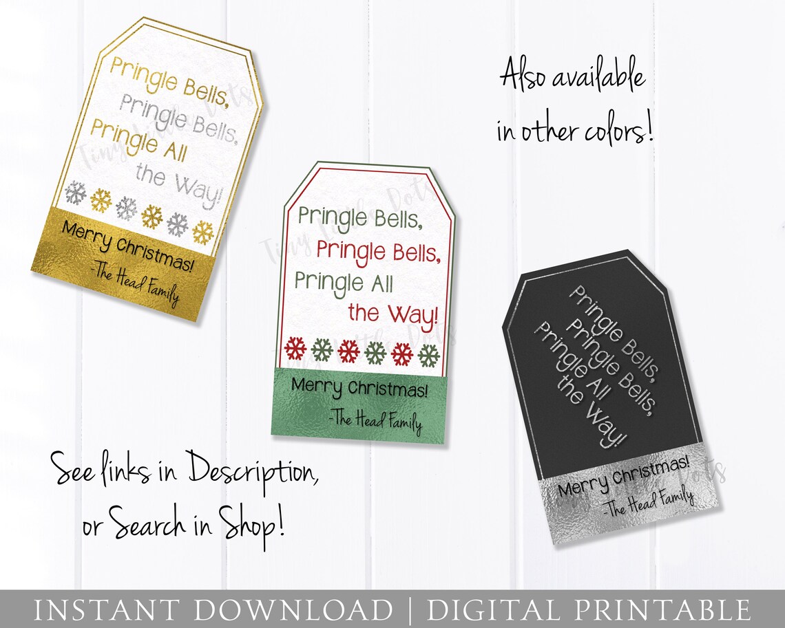 Christmas Gift Tag Pringle Bells Neighbor Gift Red Green - Etsy