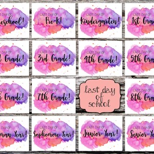 First Day of School Sign / Preschool to Senior Year / Watercolor / Last ...