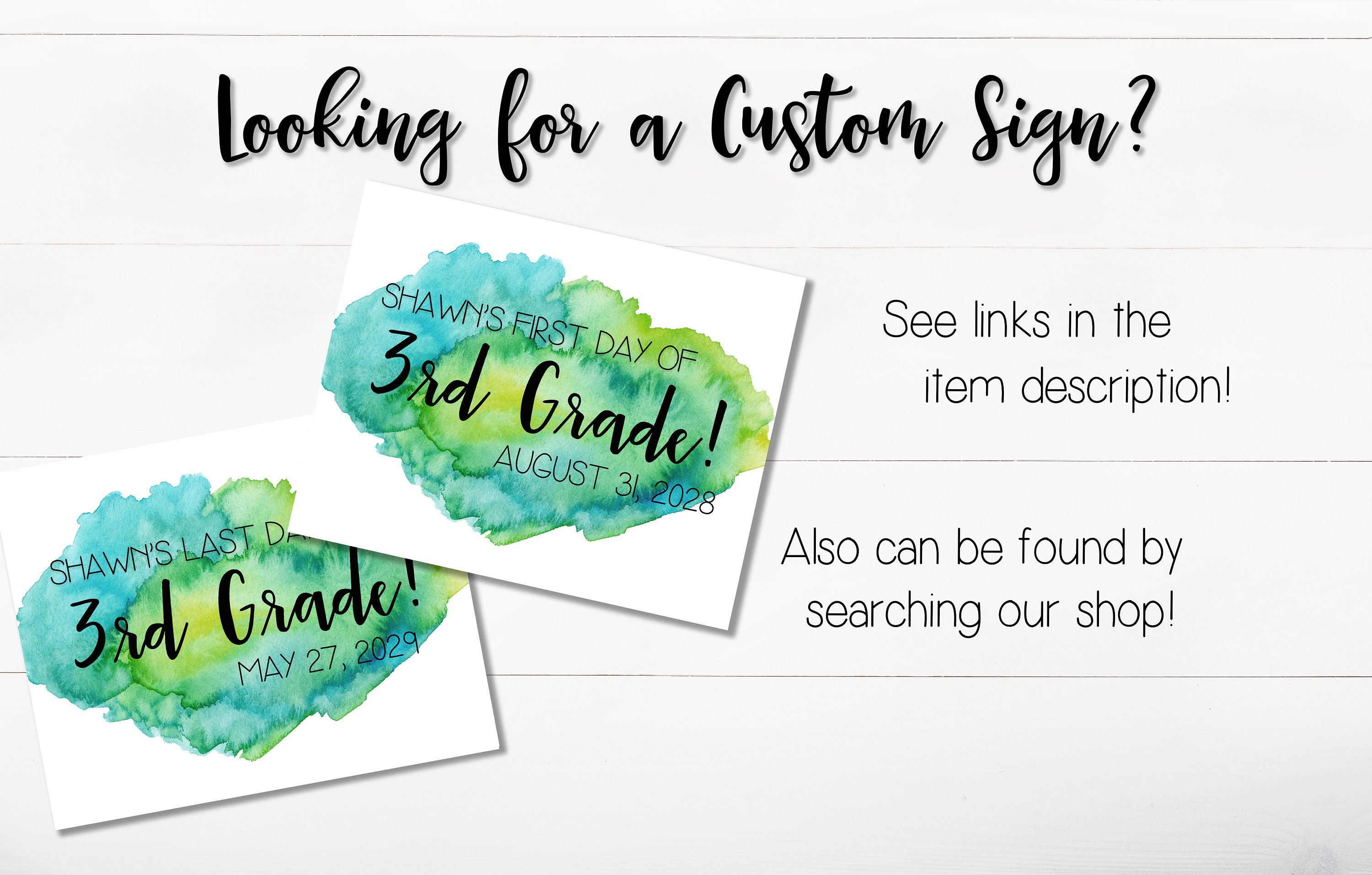 First Day of School Sign / 8th Grade / Watercolor / Green Blue | Etsy