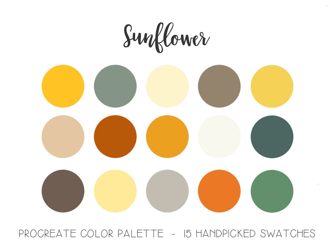 Sunflower Color Palette, Procreate Swatches, Yellow Brown Cream Green ...