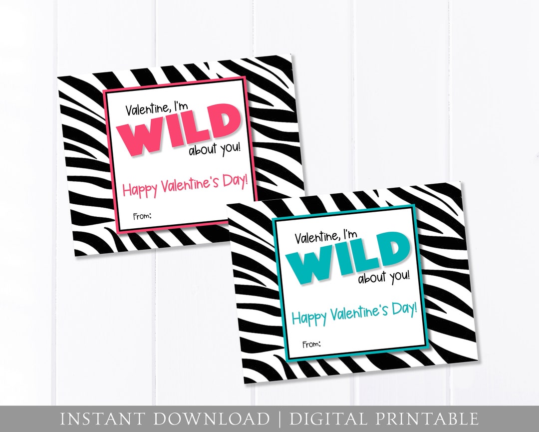 Valentine's Day Card, Kids School Valentines, Wild About You Valentine ...