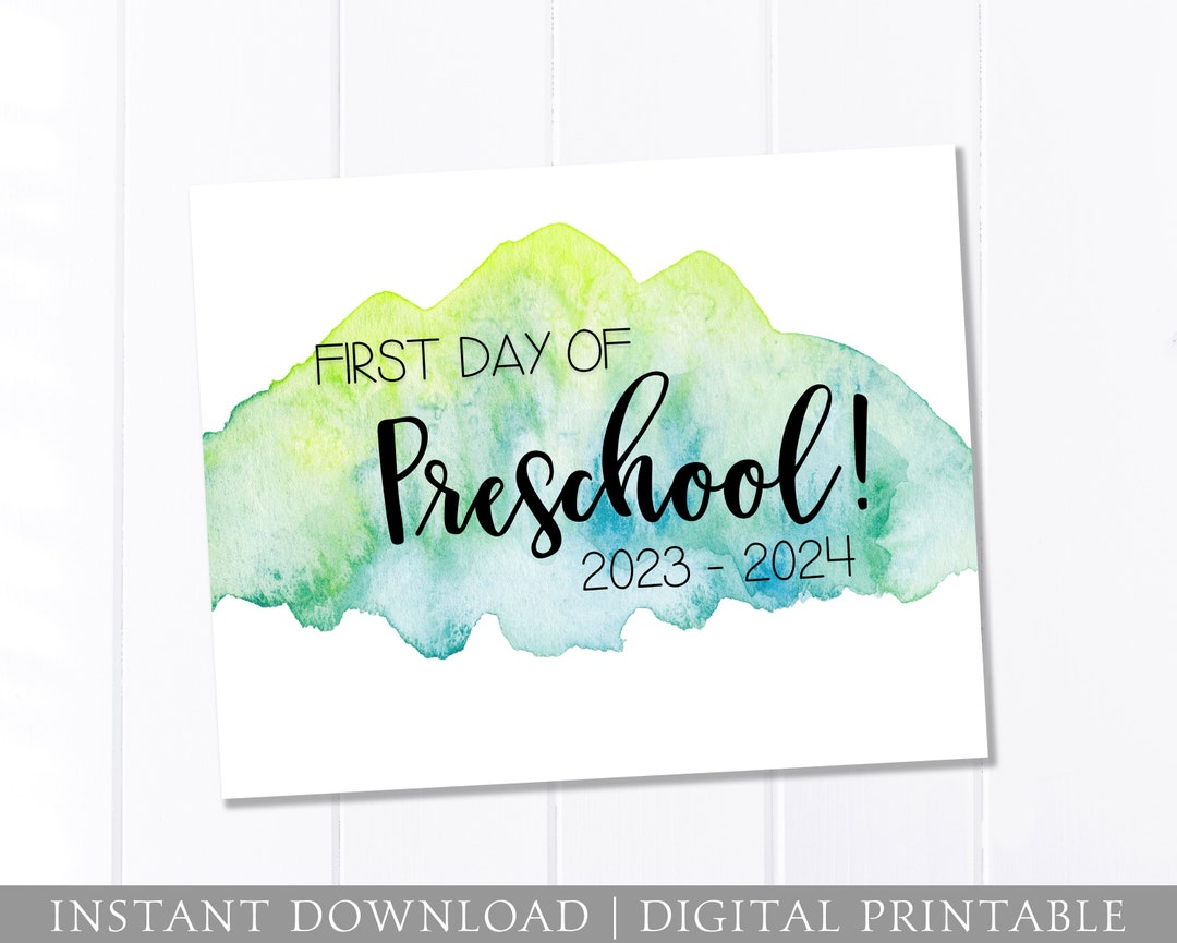 First Day of School Sign Preschool Watercolor 1st Daysign - Etsy
