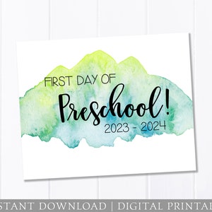 First Day of School Sign Preschool Watercolor 1st Daysign - Etsy