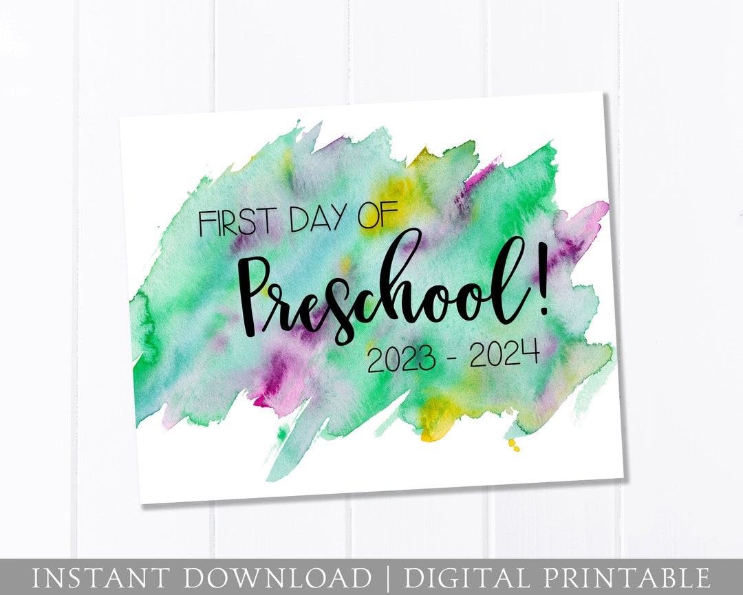 First Day of School Sign Preschool Watercolor Green Purple - Etsy
