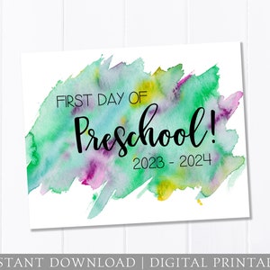 First Day of School Sign Preschool Watercolor Green Purple - Etsy