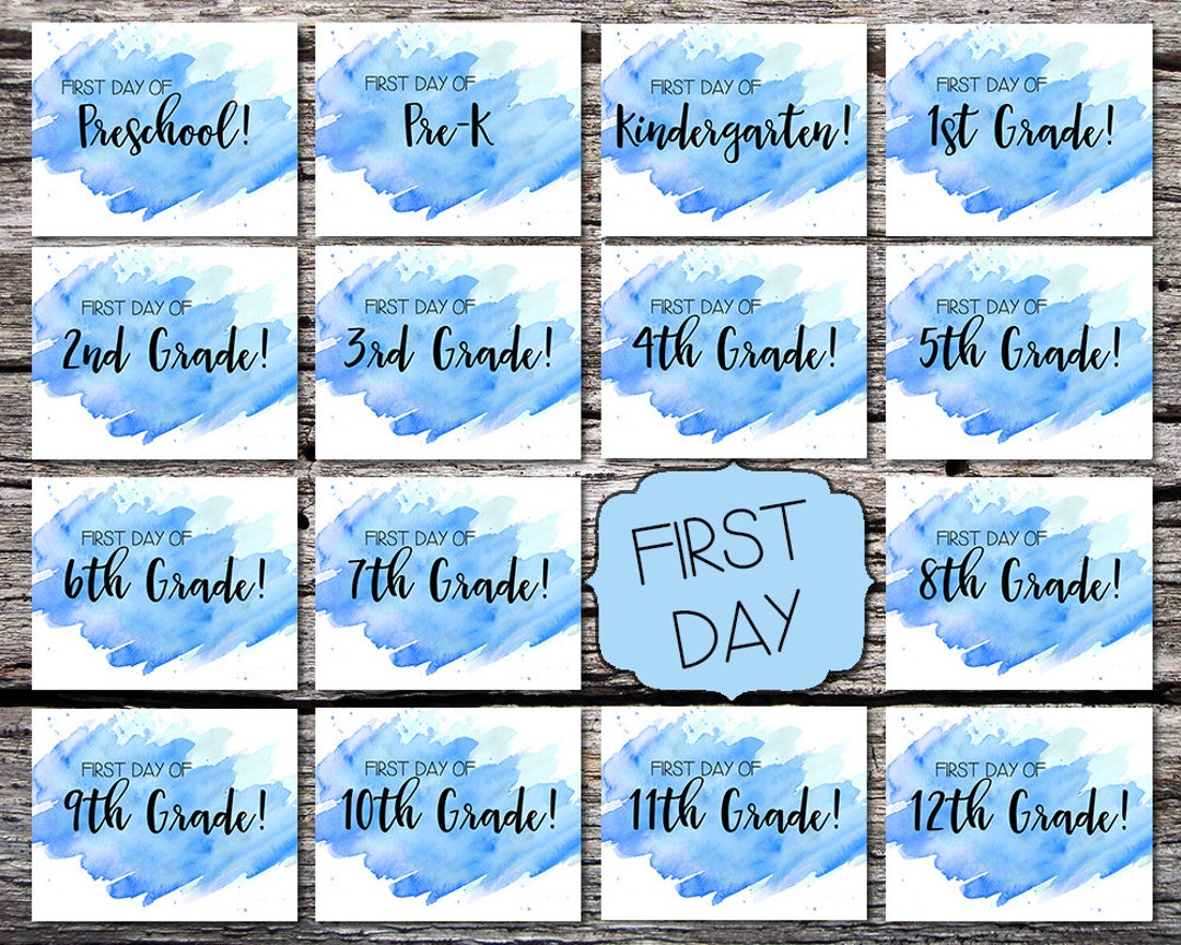 First Day of School Sign / Preschool to 12th Grade / Watercolor / Last ...