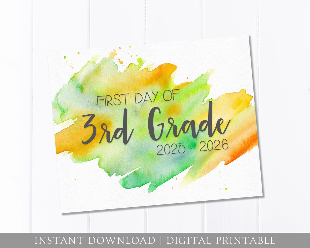 First Day of School Sign, 3rd Grade, Third Grade, Watercolor, Yellow ...